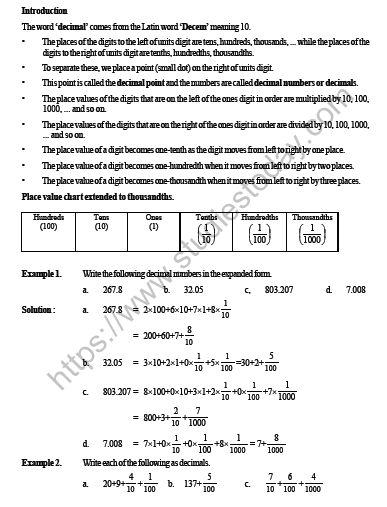 CBSE Class 6 Maths Decimals Worksheet